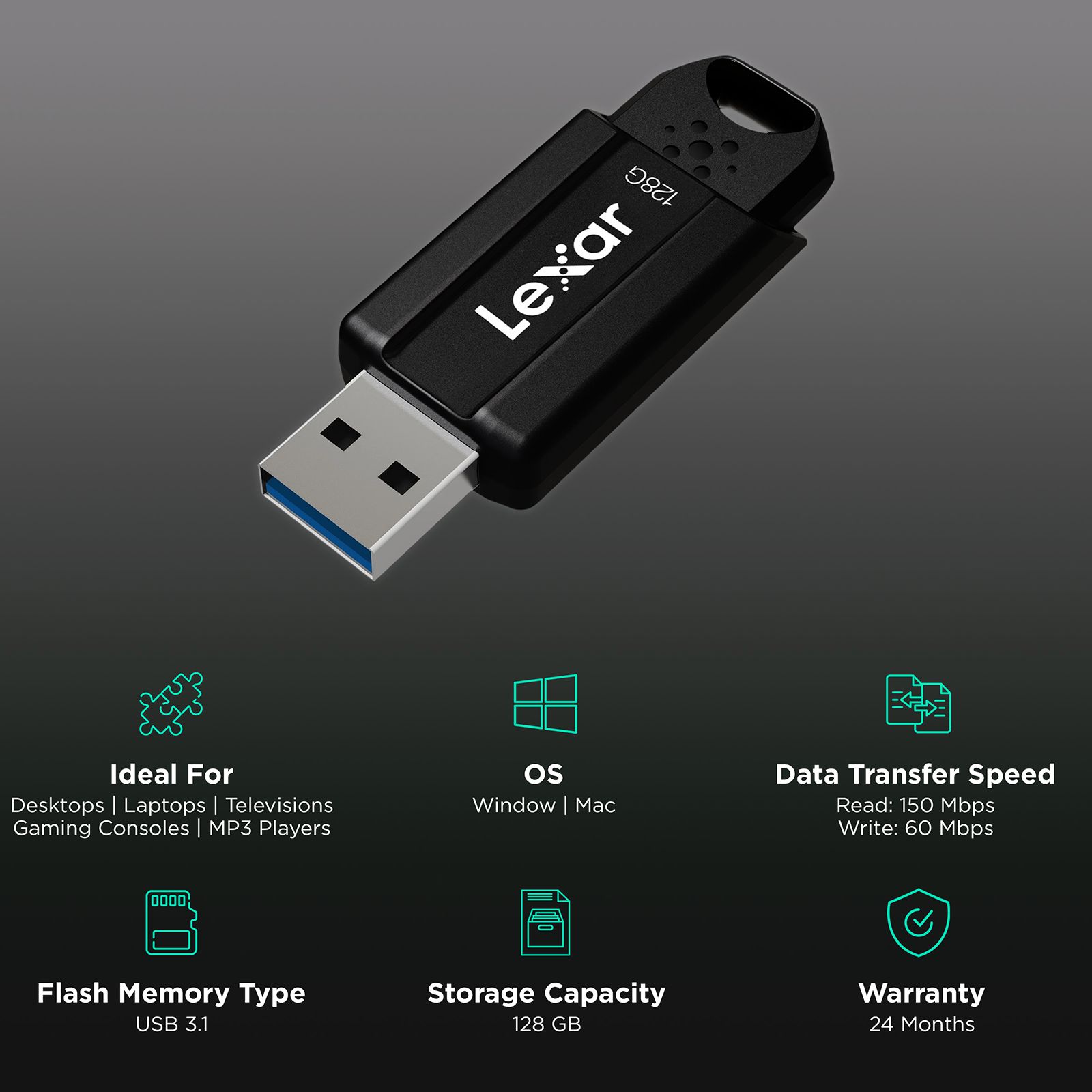 Buy Lexar JumpDrive S80 128GB USB (3.1) Pen Drive (Retractable Design ...